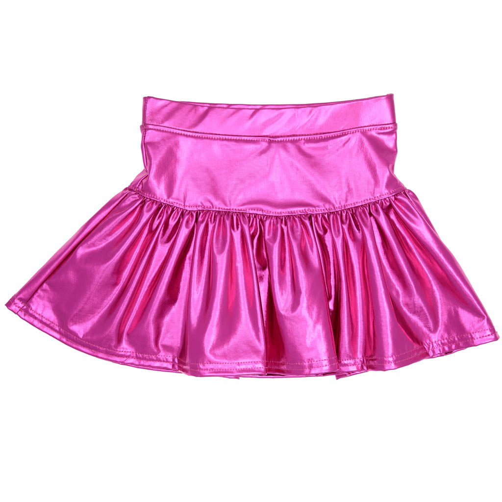 Azarhia Slick Metallic Gathered Kids Skort - Hot Pink – Jojo Mommy